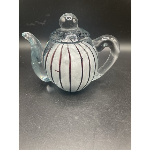 Unmarked | Art | Vtg Black White Candy Striped Glass Teapot Paperweight ...